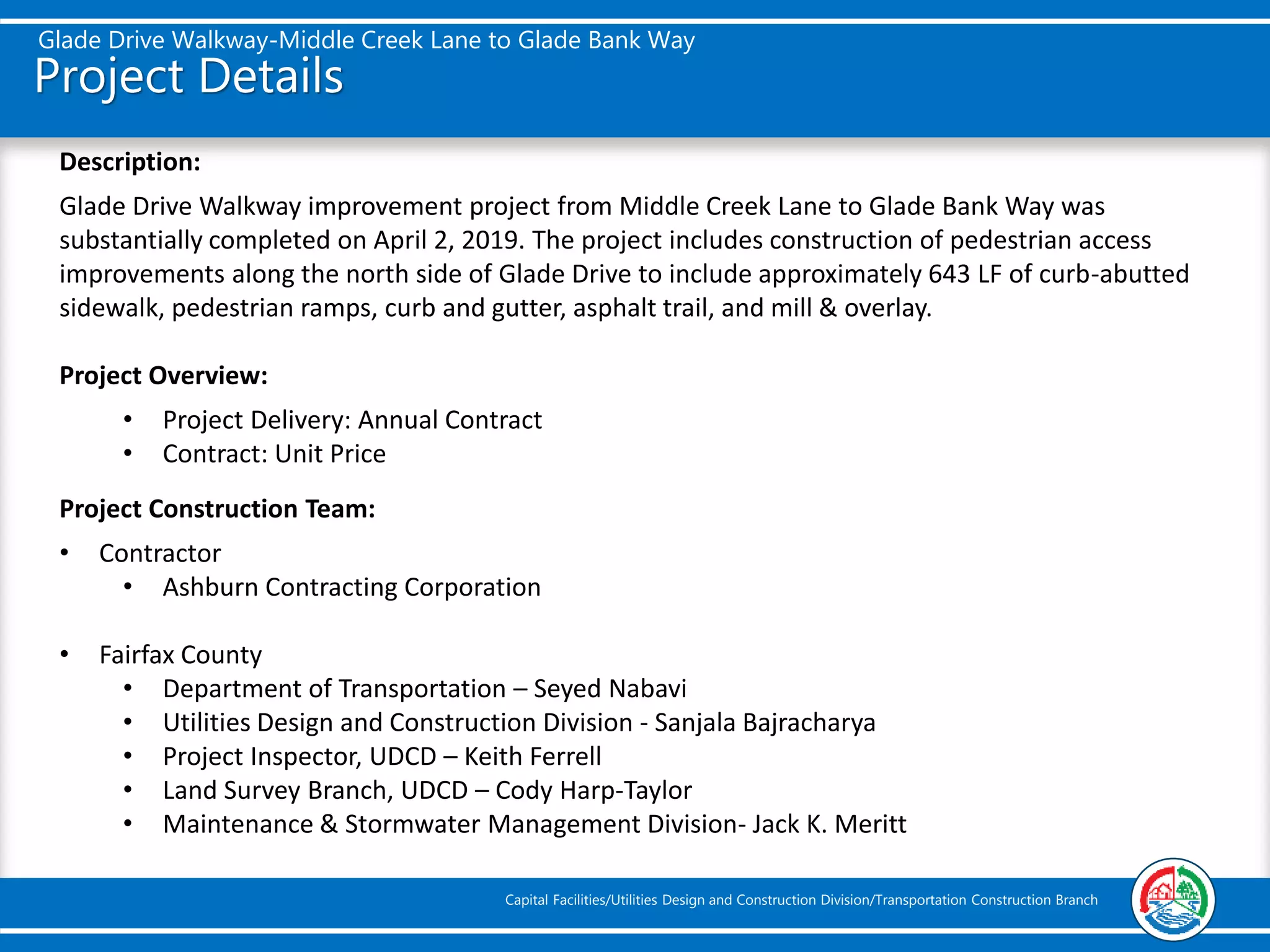 Glade Drive Walkway - Middle Creek Lane to Glade Bank Way | PPTX