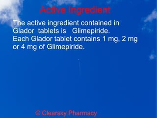 Glador (Generic Glimepiride Tablets) | ODP