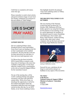 Glad Tidings Newsletter 2 - Mission to Seafarers | PDF