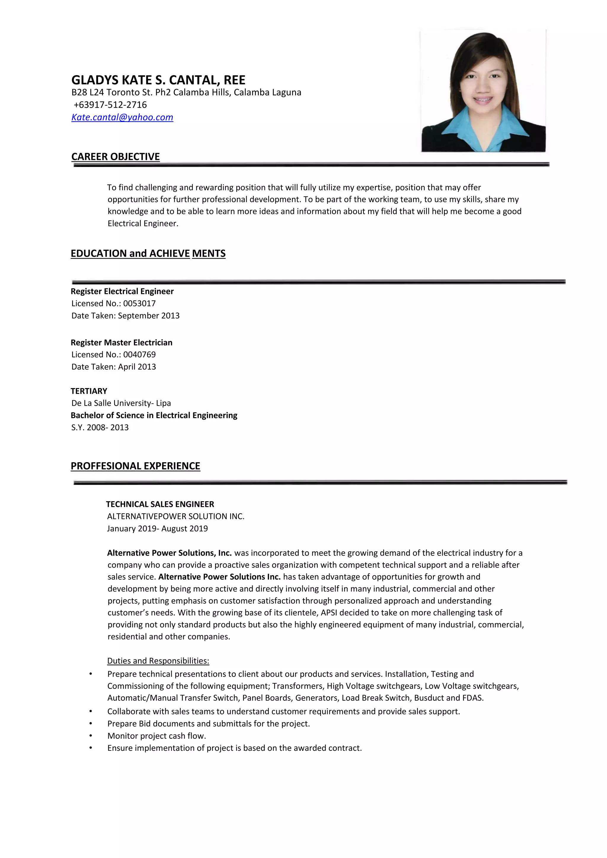 Gladys kate cantal cv | PDF