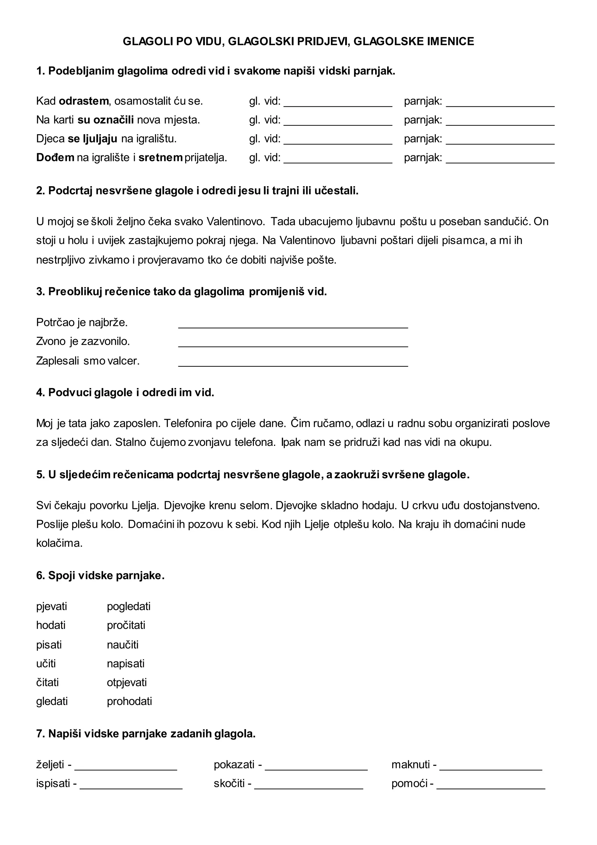 Glagoli po vidu glagolski pridjevi glagolske imenice | PDF