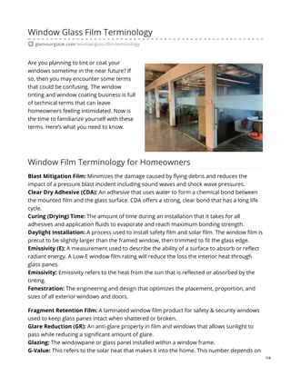 Window Glass Film Terminology | PDF
