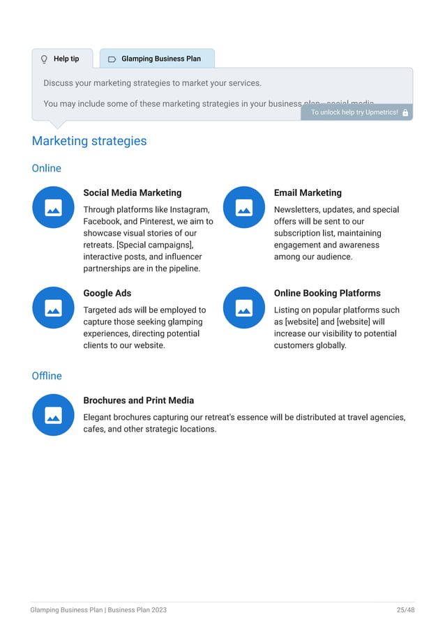 glamping business plan example | upmetrics | PDF