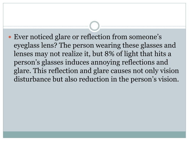 Glare from eyeglass lenses | PPTX