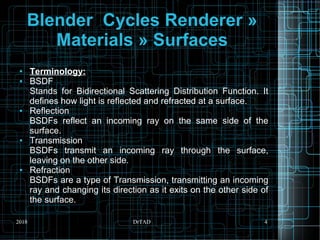 DrTAD BLENDER CYCLES Tutorial – Glass Material BSDF + Reducing Noise | PPT
