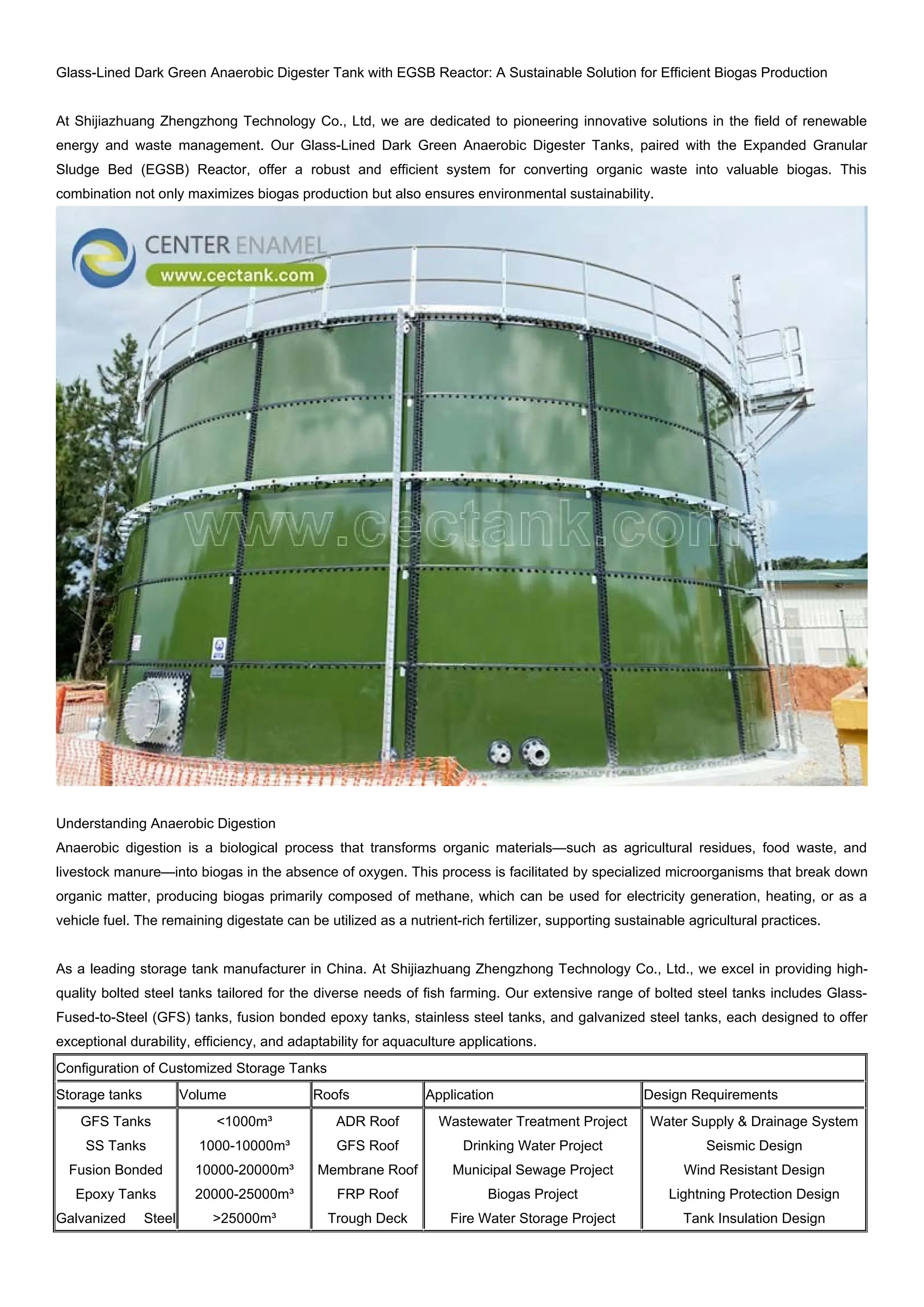 Glass-Lined Dark Green Anaerobic Digester Tank with EGSB Reactor A ...