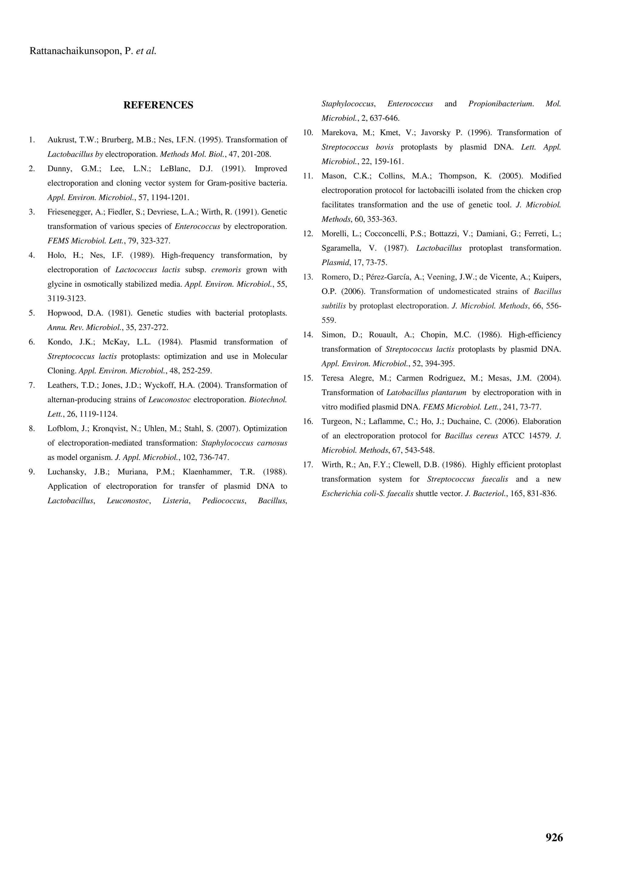 Glass bead transformation method for gram positive bacteria | PDF