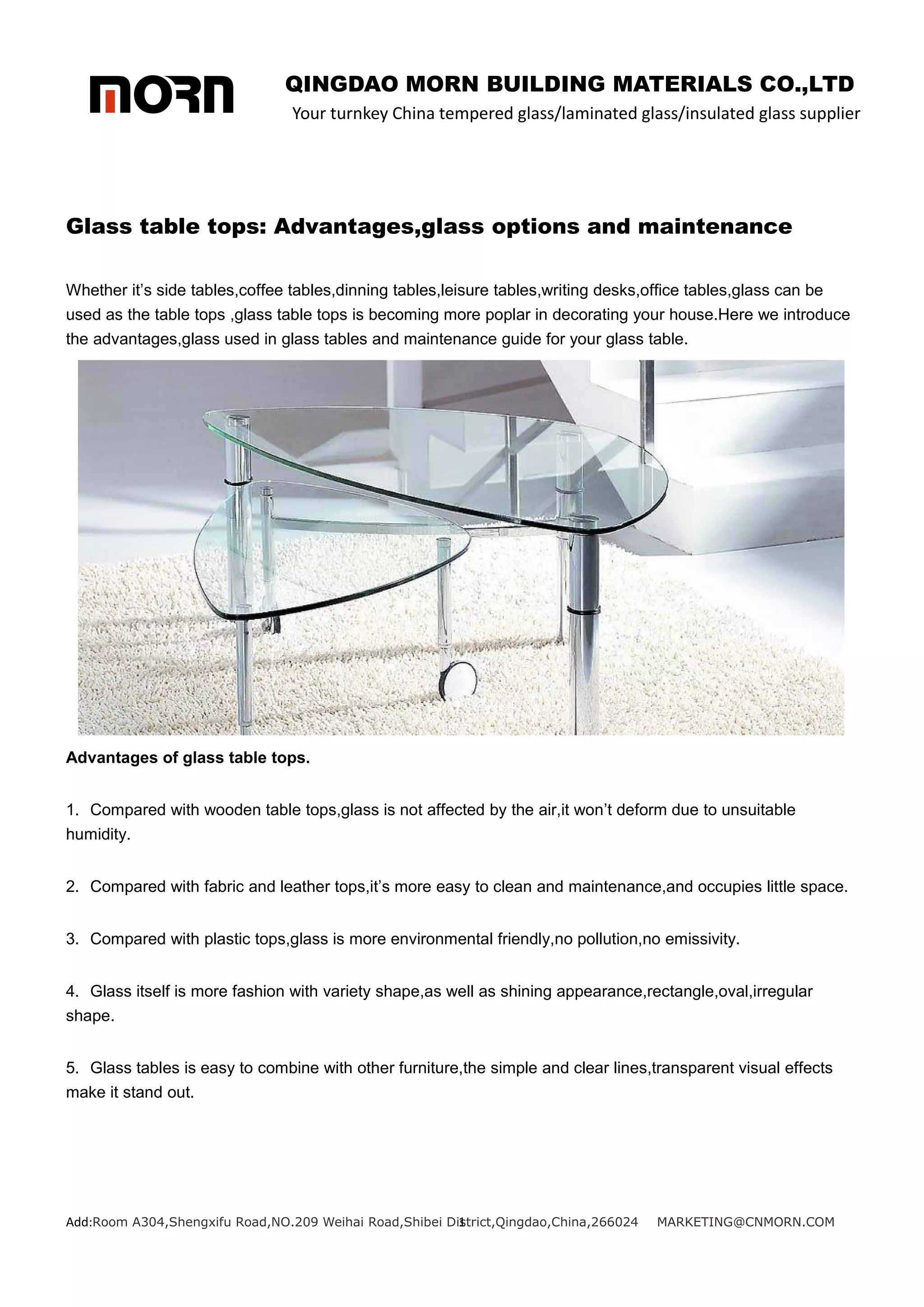 Glass table tops advantages,glass options and maintenance | PDF