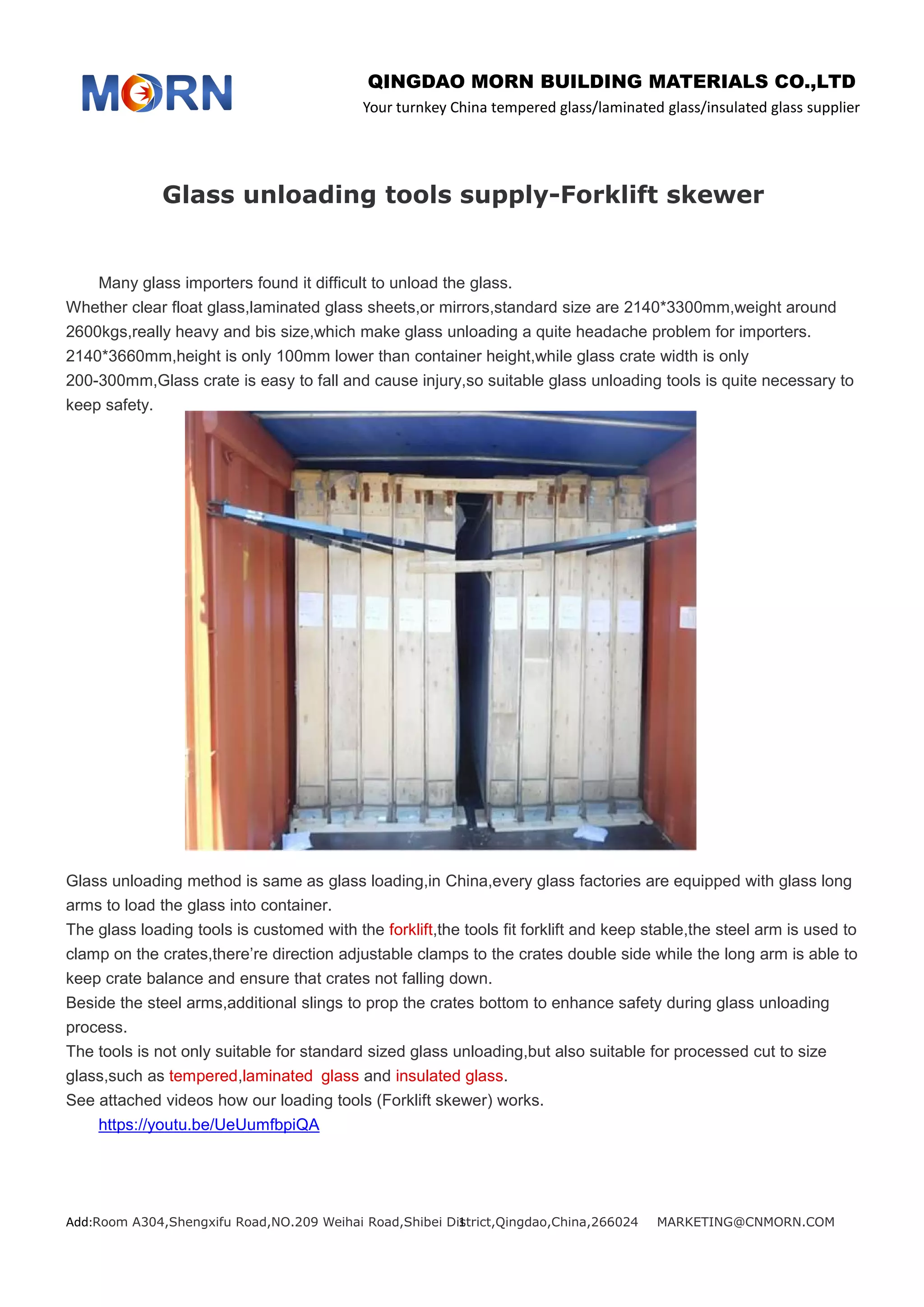 Glass unloading tools supply forklift skewer | PDF