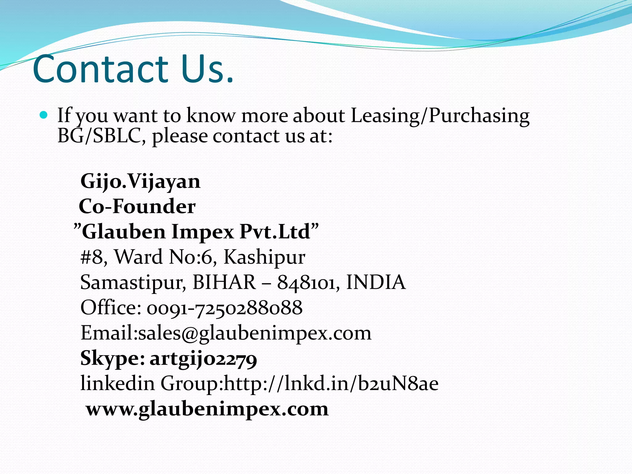 BG/SBLC for LEASE purchase | PPT