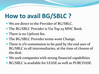 BG/SBLC for LEASE purchase | PPT