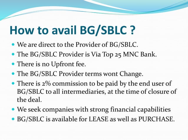BG/SBLC for LEASE purchase | PPT