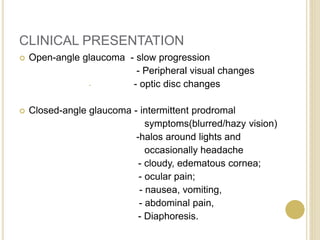 Glaucoma types, Pathogenesis, Diagnosis and Treatment | PPTX