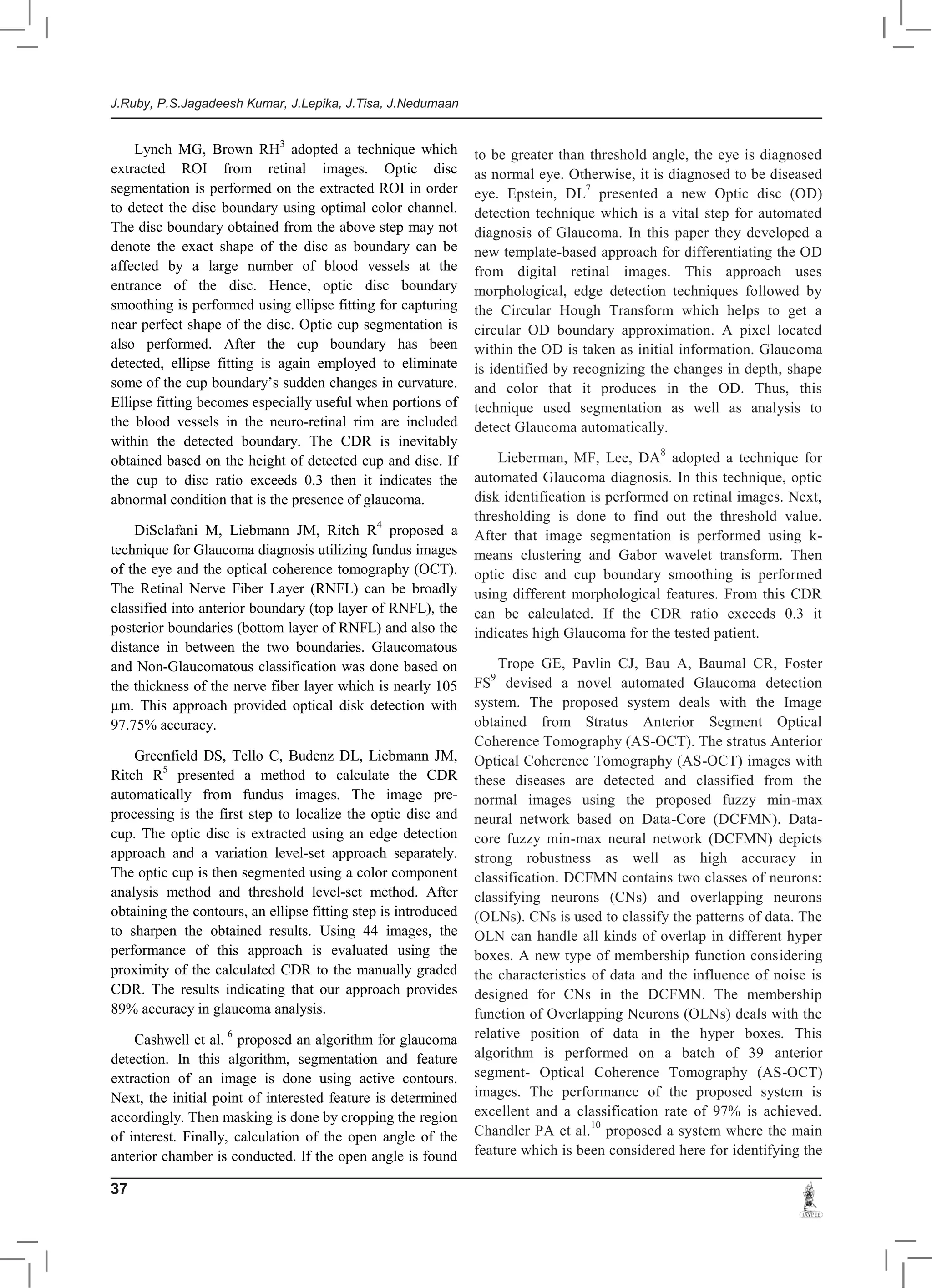 Glaucoma Detection And Image Processing Approaches A Review Pdf