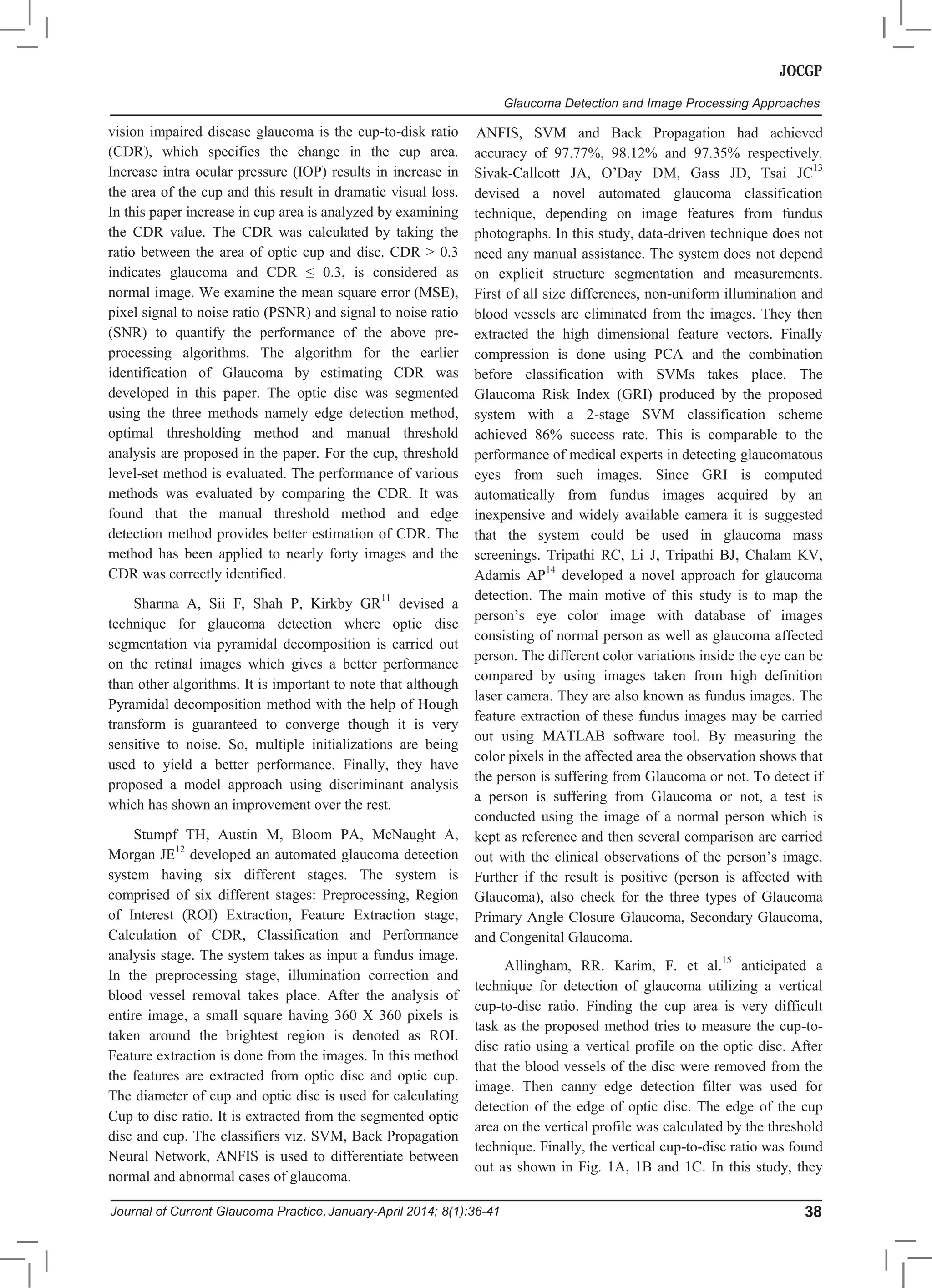 Glaucoma Detection And Image Processing Approaches A Review Pdf