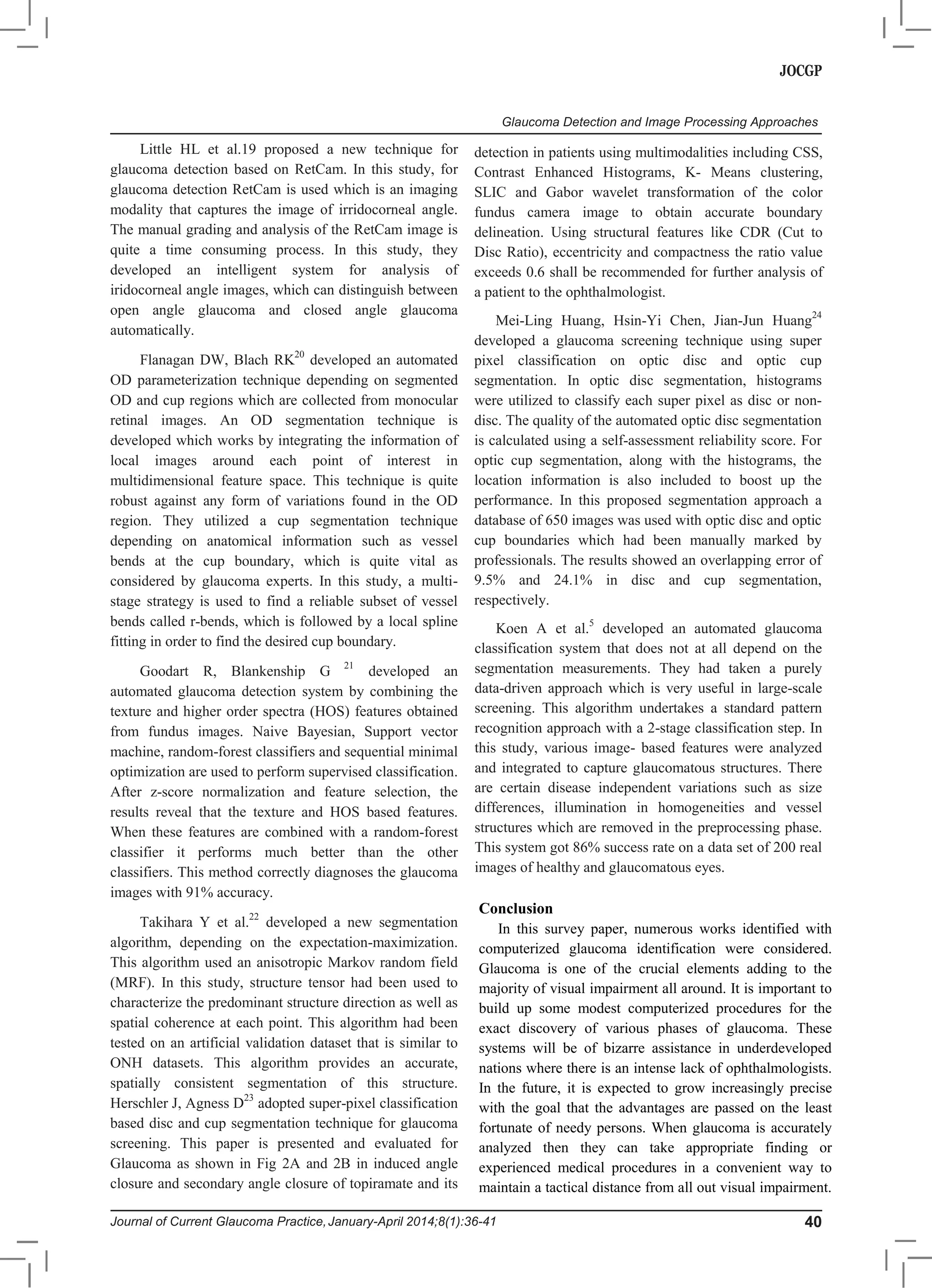 Glaucoma Detection And Image Processing Approaches A Review Pdf