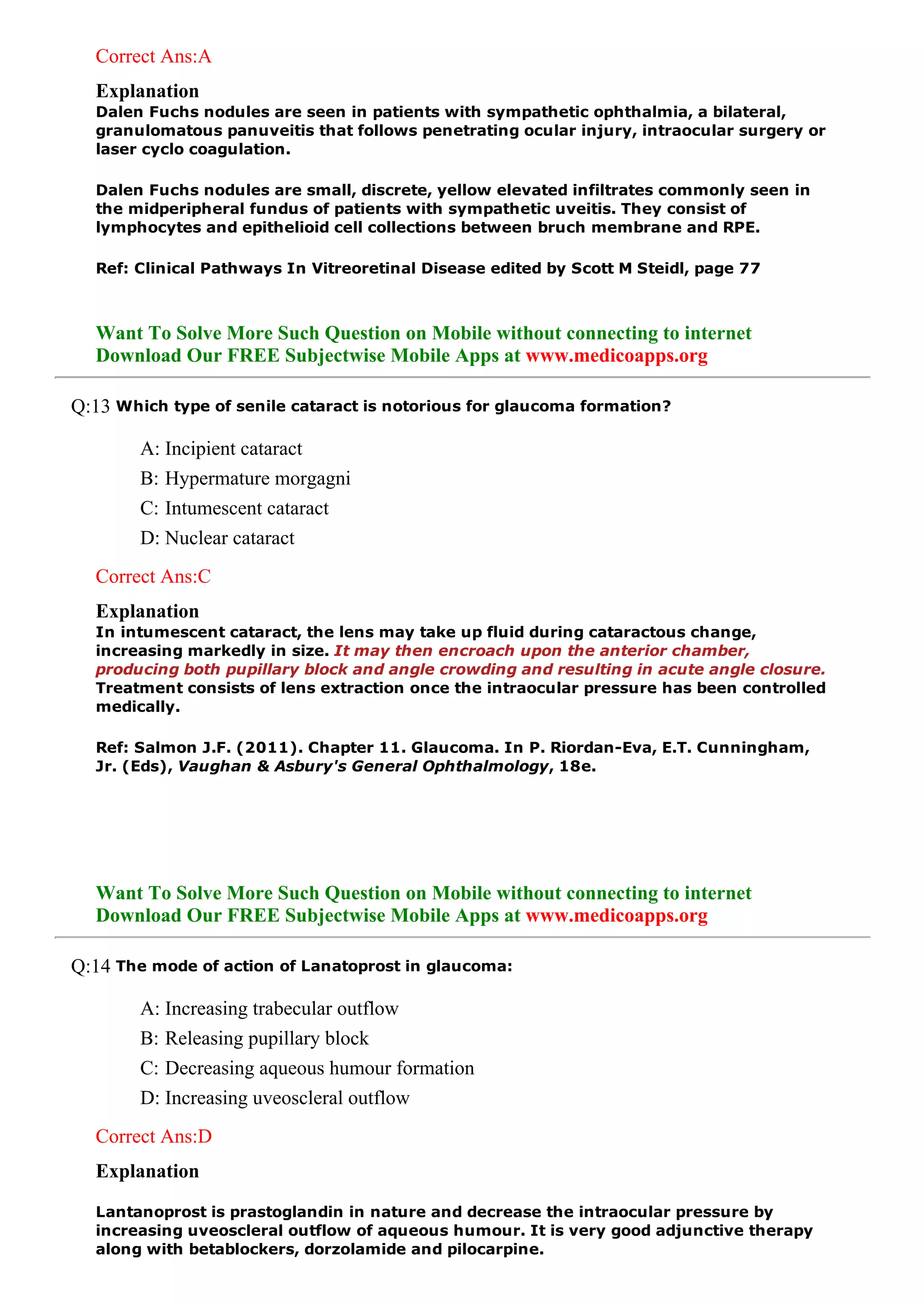 Glaucoma previous year questions | PDF
