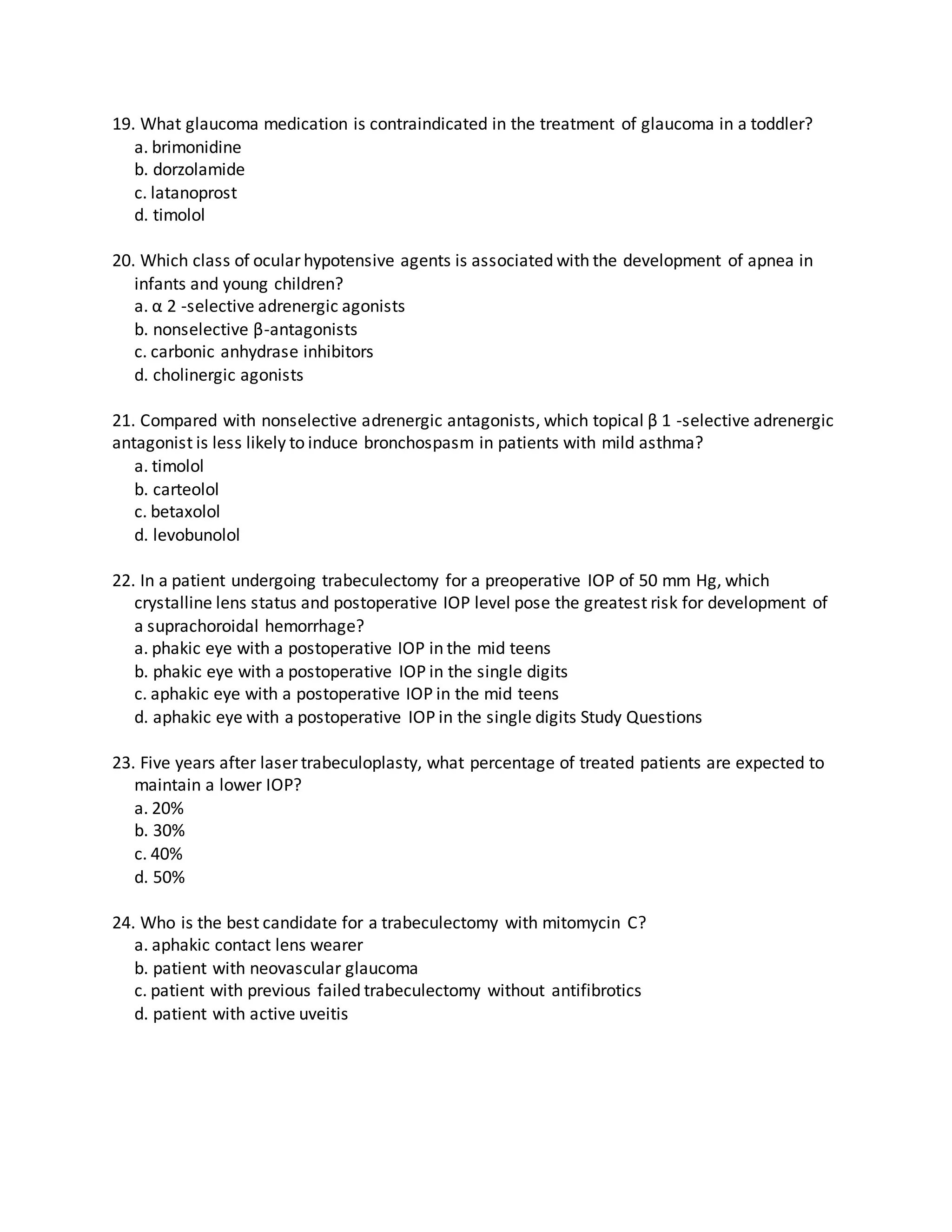 Glaucoma questions BSCS 2019 2020 | DOCX