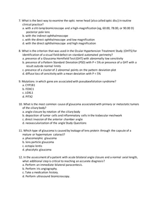 Glaucoma questions BSCS 2019 2020 | DOCX