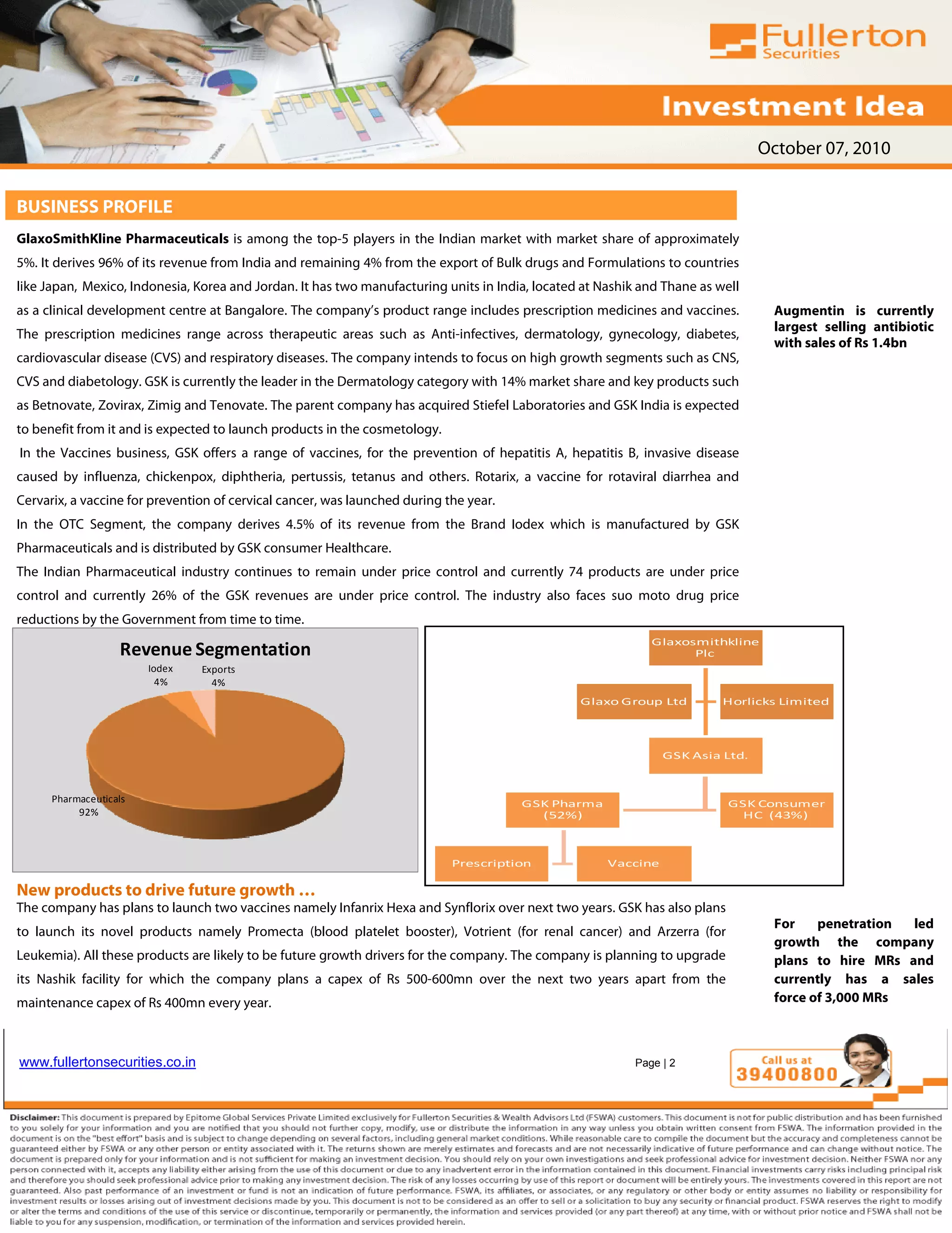 GLAXOSMITHKLINE PHARMACEUTICALS LTD : SELL | PDF