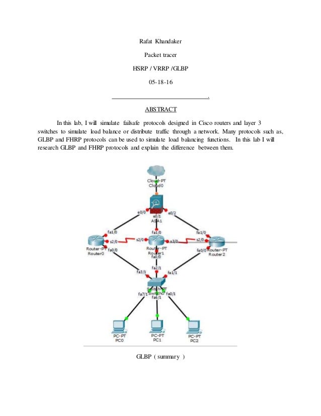 Packet Tracer Load Balancing With Glbp And Fhrp