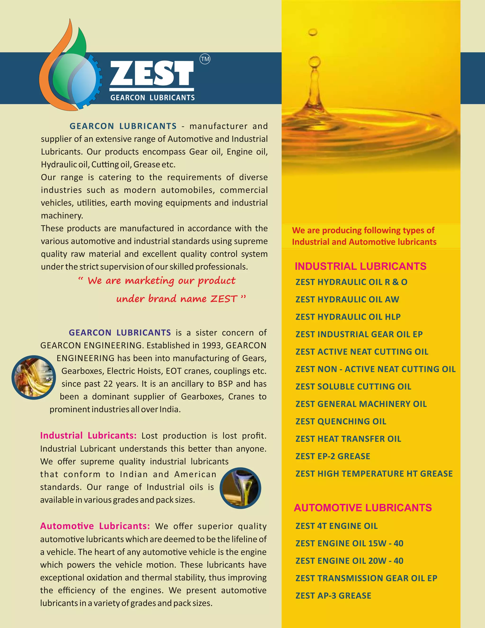 Zest - Gearcon Lubricants | PDF