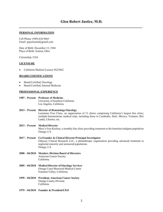 Glen Justice, MD CV (Abridged) | PDF