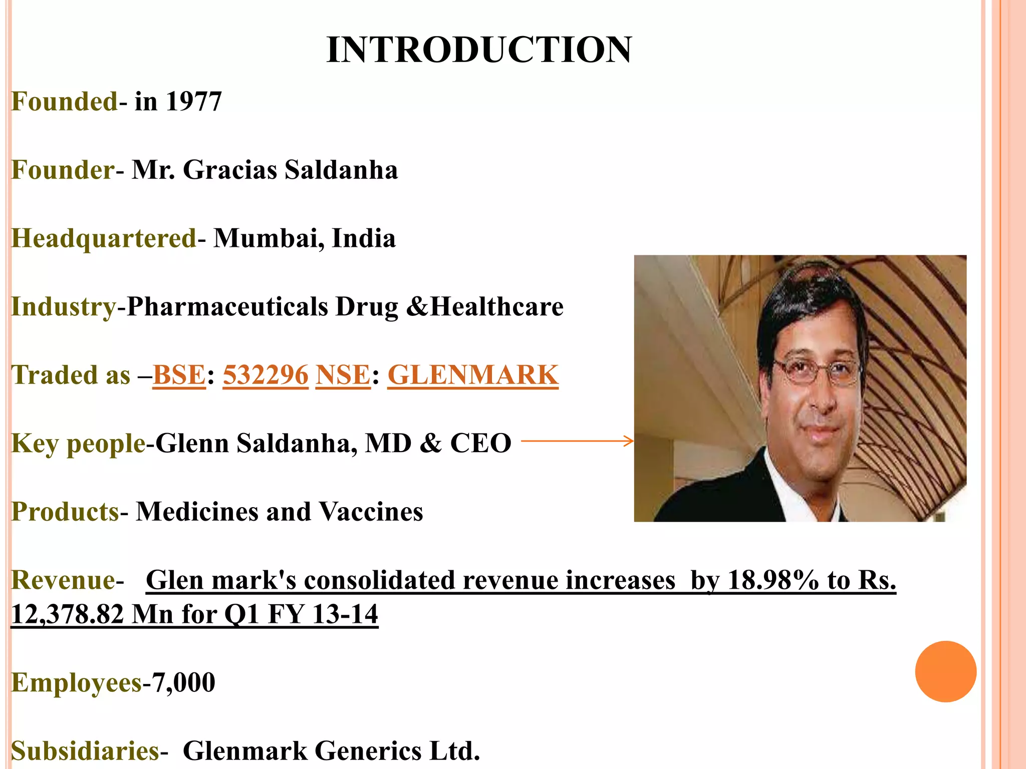 Glenmark pharma ppt final | PPTX