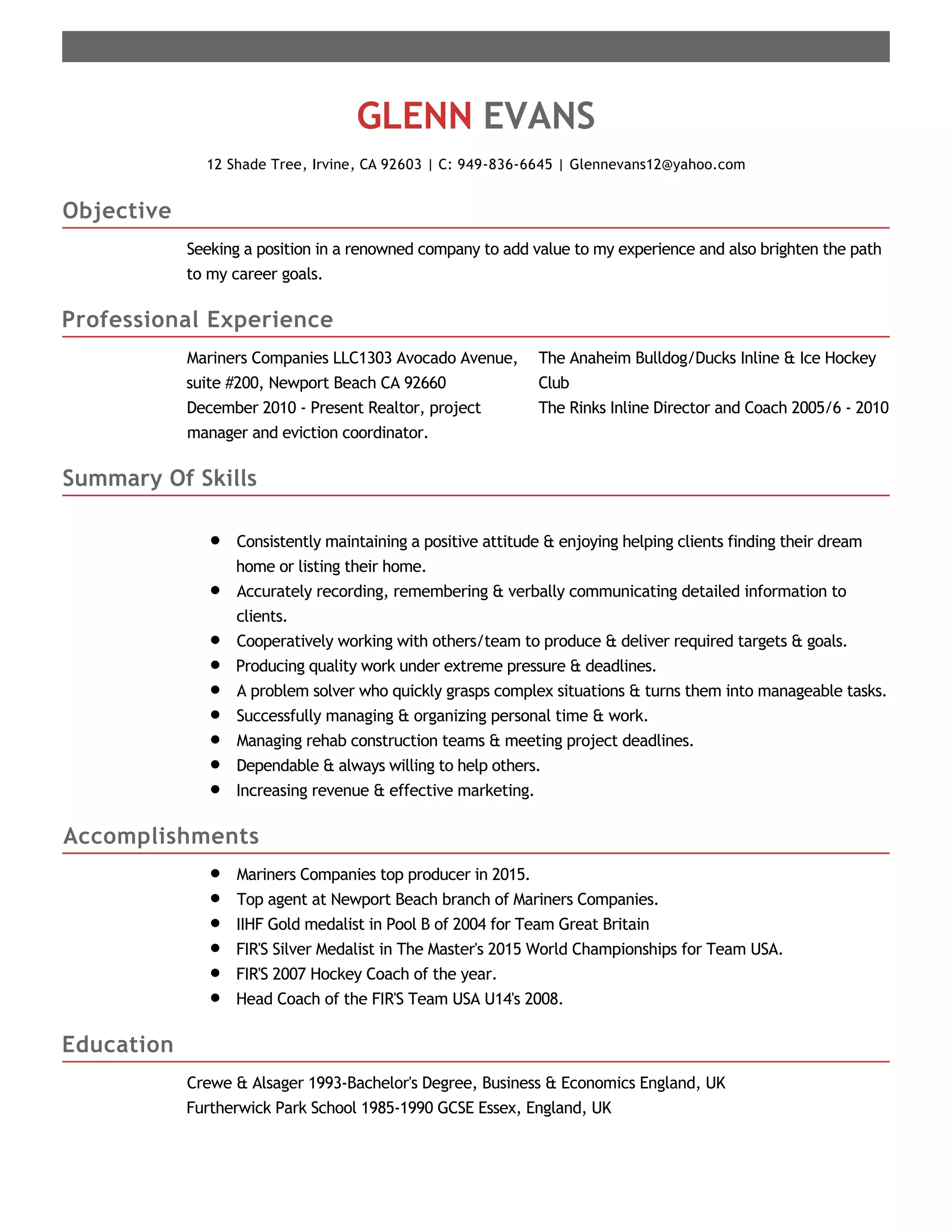 Glenn evans resume | PDF