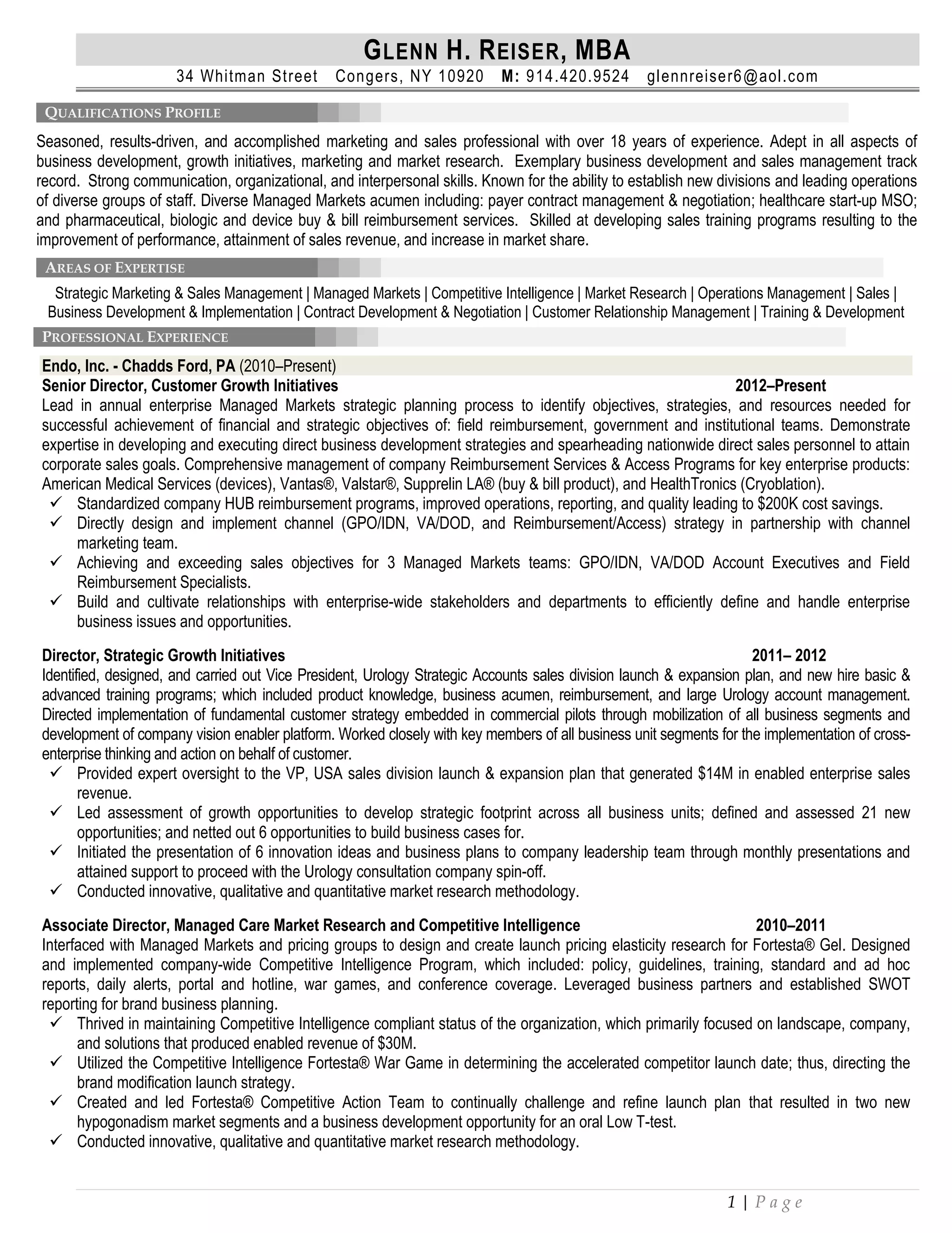 Glenn Reiser MBA Resume | PDF