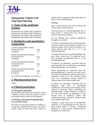 Glimepiride Tablets USP Taj Pharma SmPC | PDF