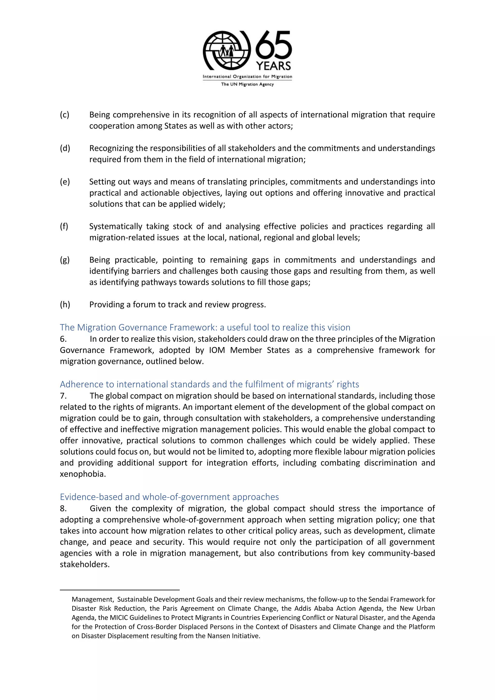 Global Compact on Migration - IOM Vision | PDF