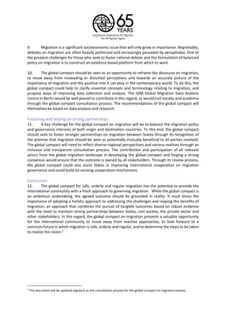 Global Compact on Migration - IOM Vision | PDF