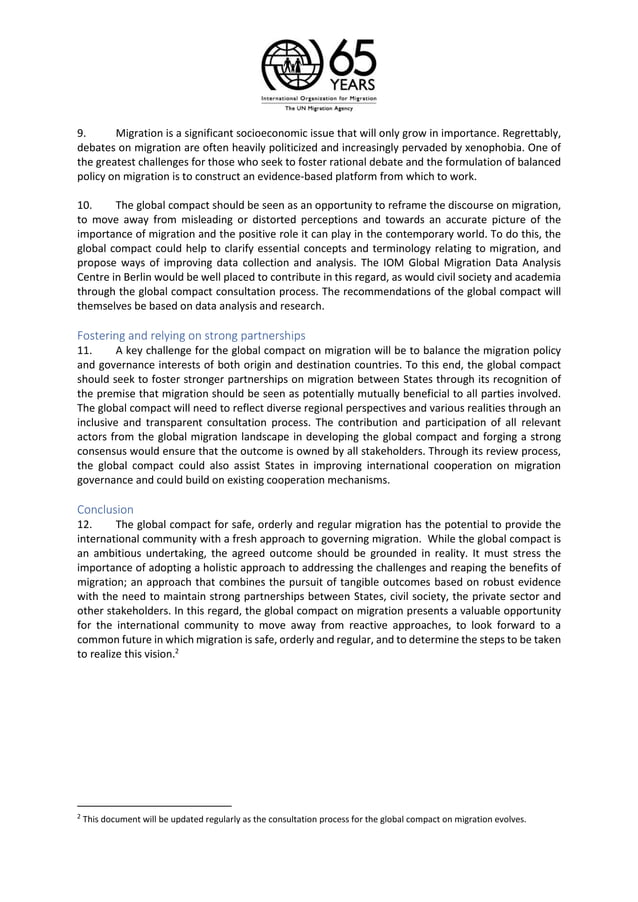 Global Compact on Migration - IOM Vision | PDF