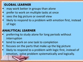 Global Learners Versus Analytical Learners | PPTX