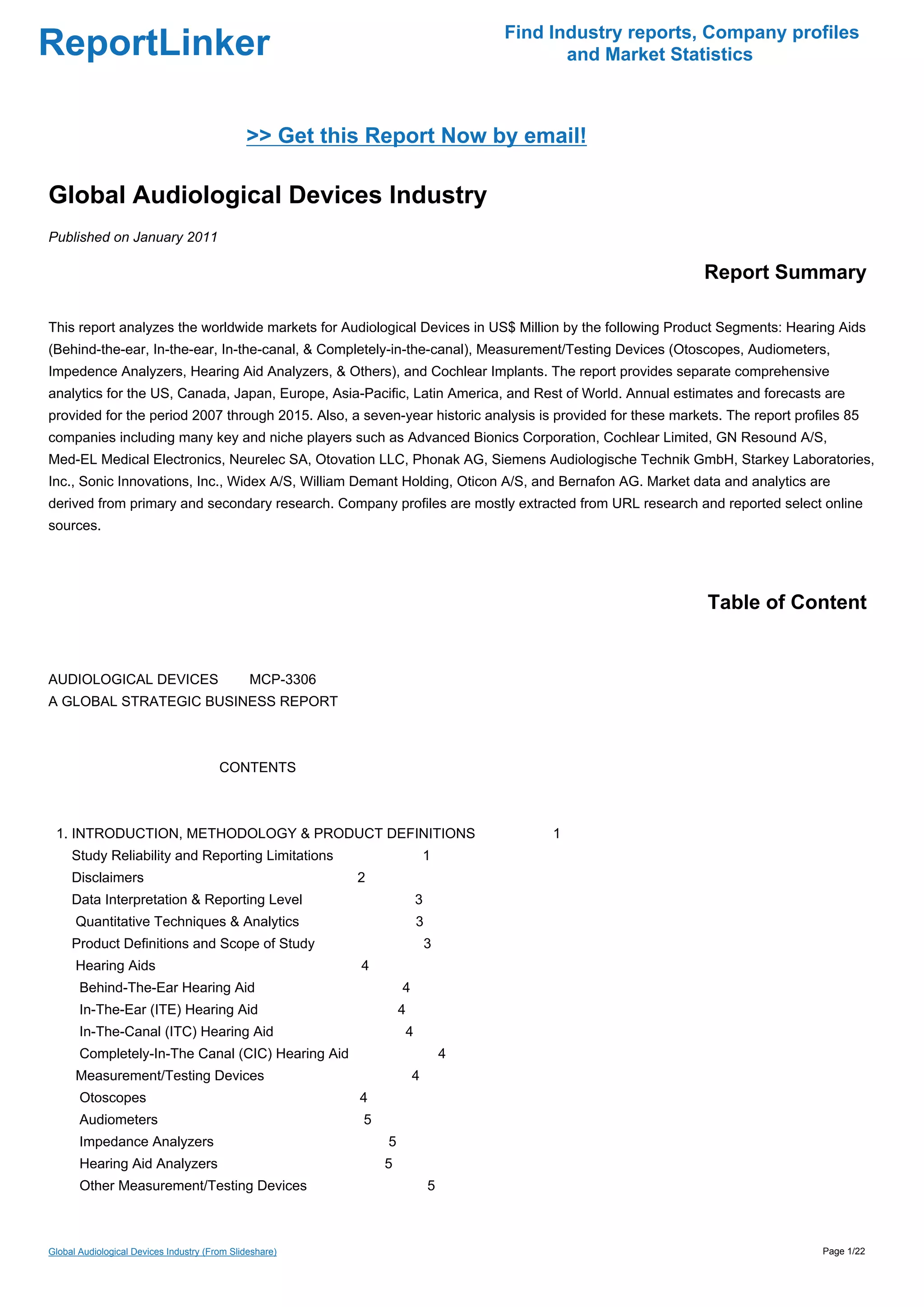 Global Audiological Devices Industry | PDF