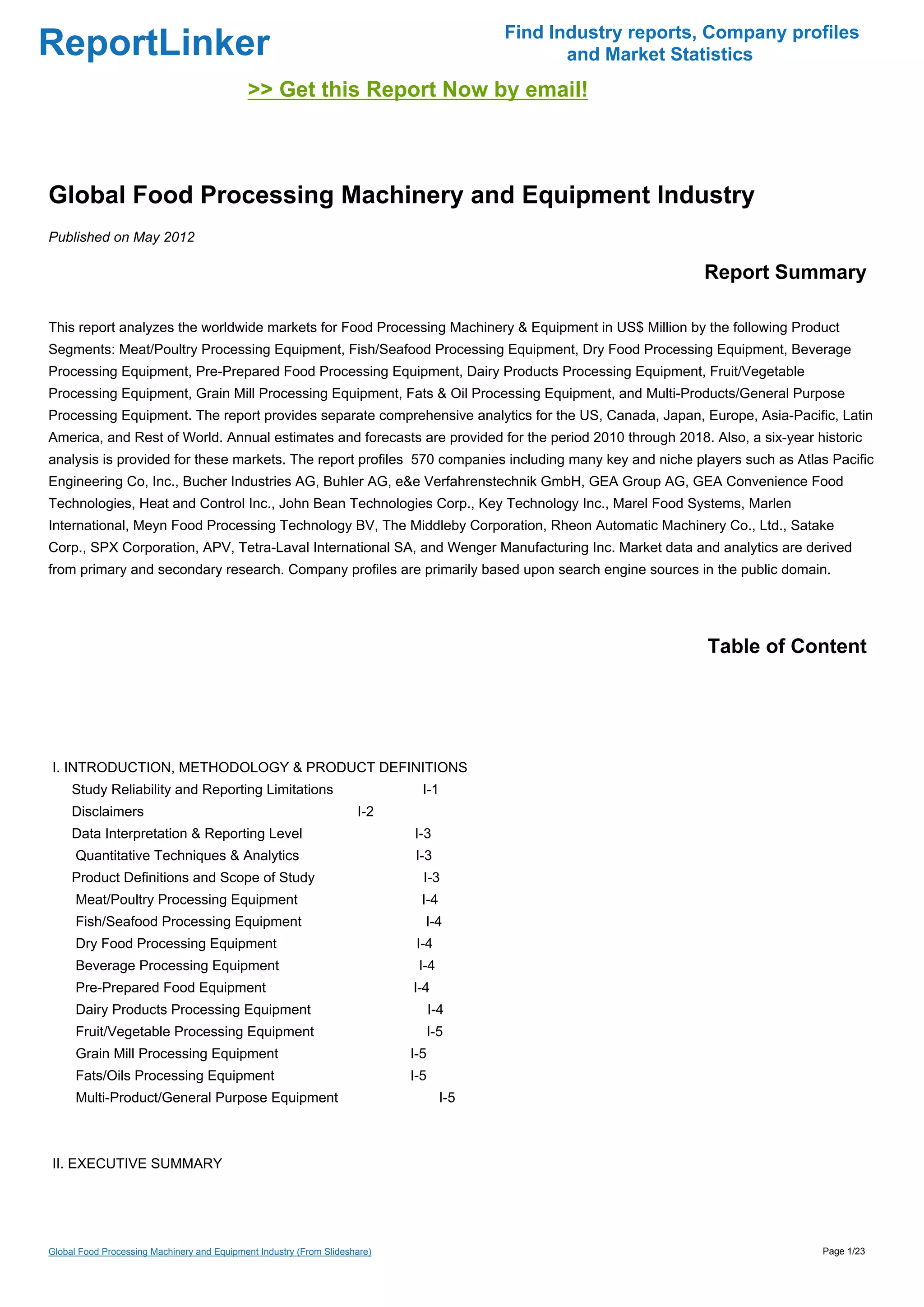 Global Food Processing Machinery and Equipment Industry | PDF