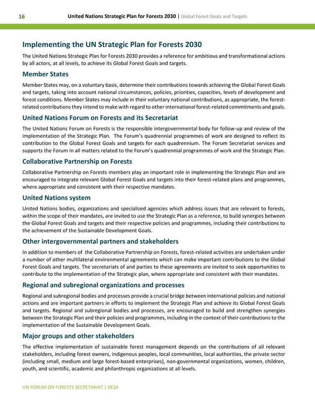 UNITED NATIONS STRATEGIC PLAN FOR FORESTS 2030 | PDF | Environment ...