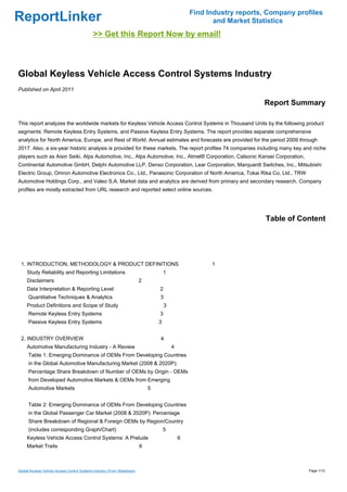 Global Keyless Vehicle Access Control Systems Industry | PDF