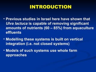 CULTIVATION OF ULVA IN AQUACULTURE EFFLUENT A preliminary investigation ...