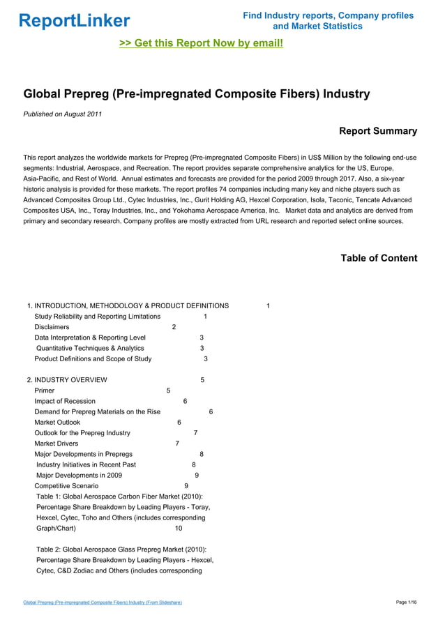Global Prepreg (Pre-impregnated Composite Fibers) Industry | PDF