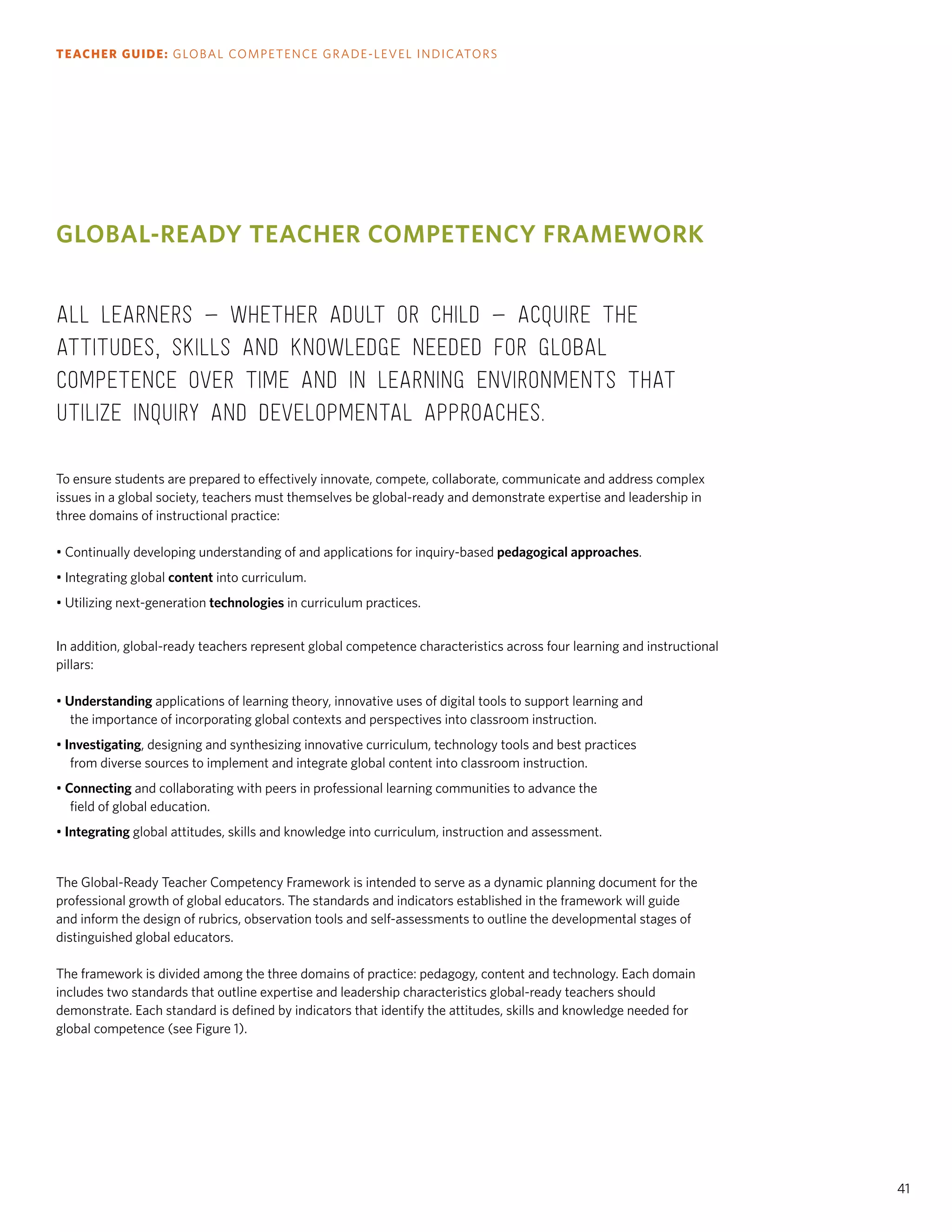 Global ready teacher competency framework standards and indicators ...