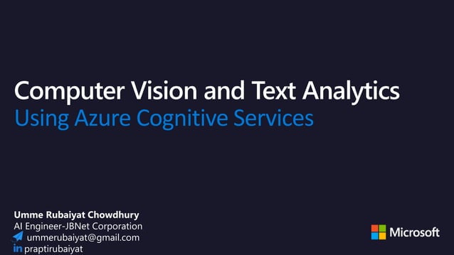 Computer Vision and Text Analytics Using Azure Cognitive Services | PPTX