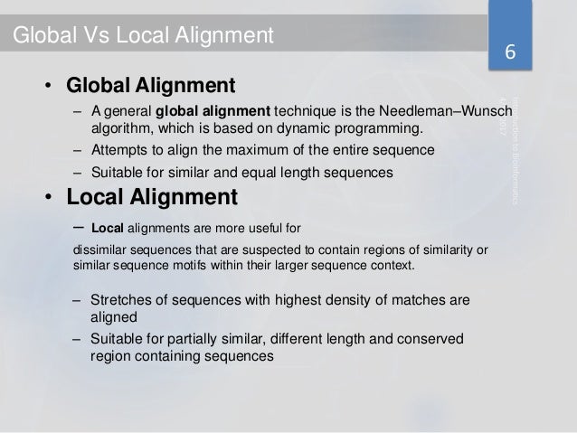 Global and local alignment in Bioinformatics