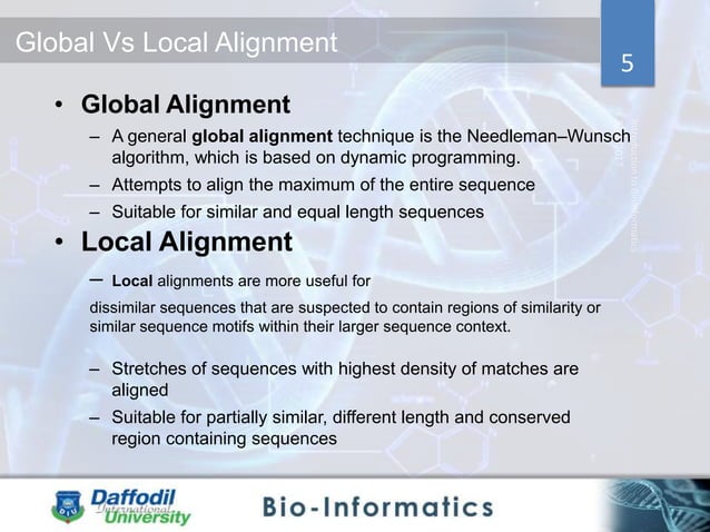 Global and local alignment (bioinformatics) | PPTX
