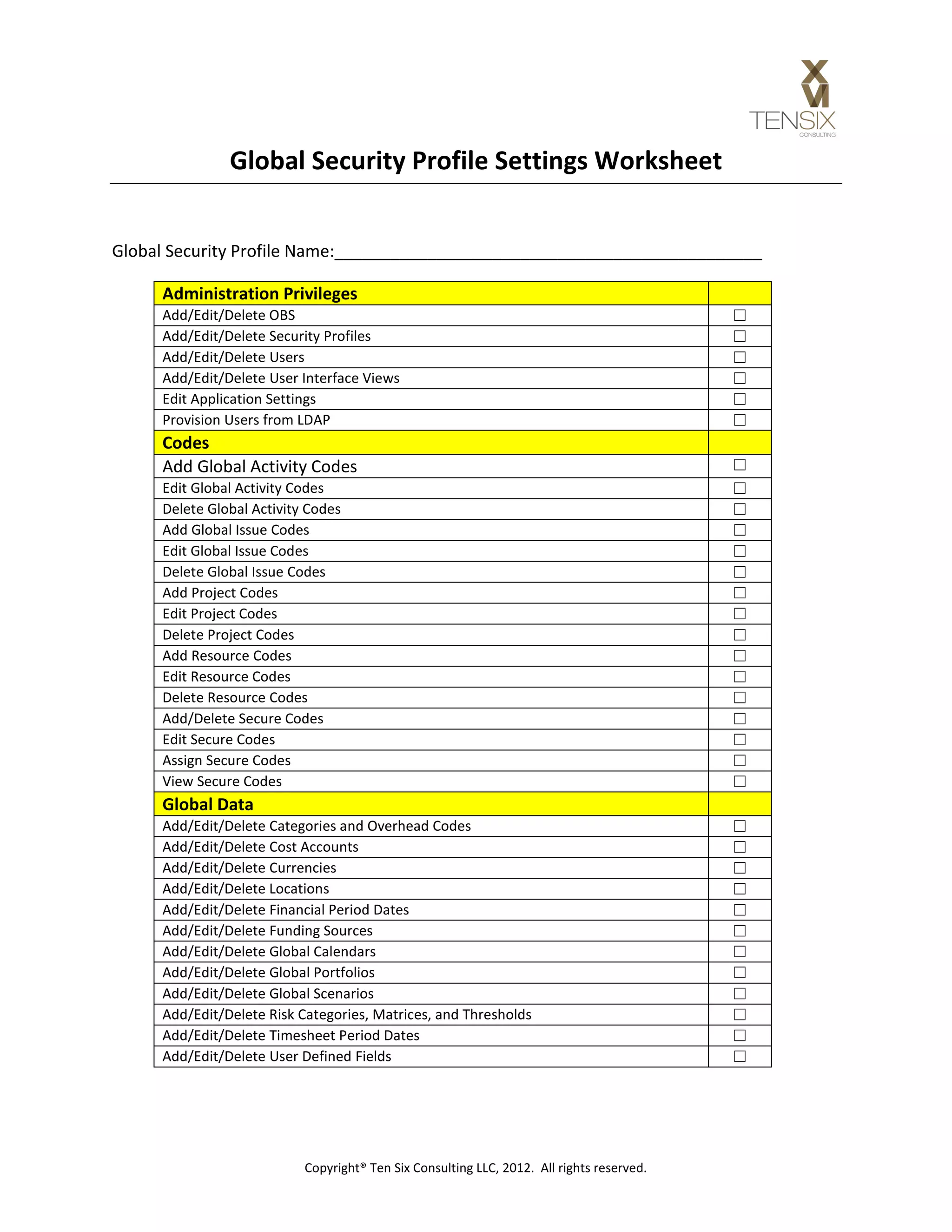 Primavera P6 EPPM Global and project security profile settings ...