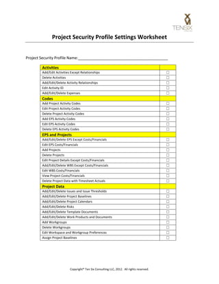 Primavera P6 EPPM Global and project security profile settings ...