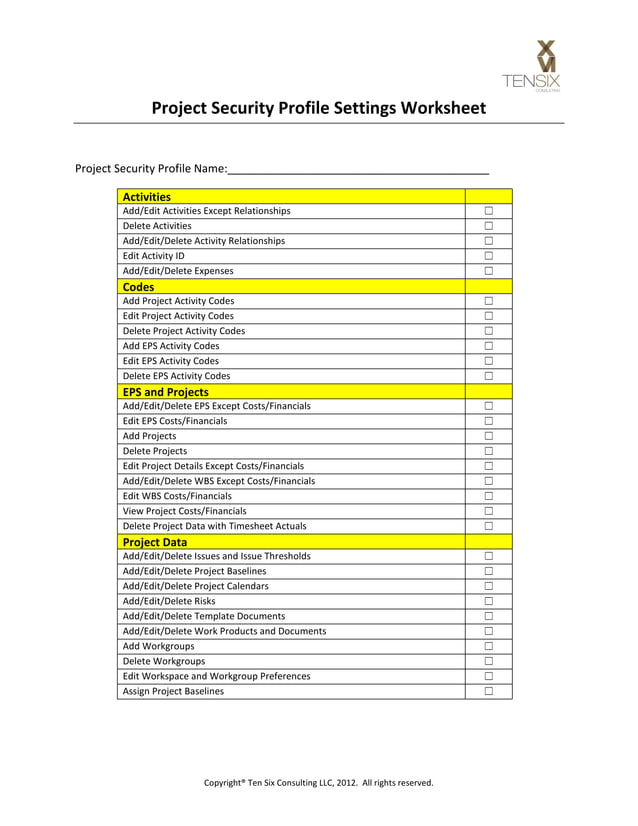 Primavera P6 EPPM Global and project security profile settings ...