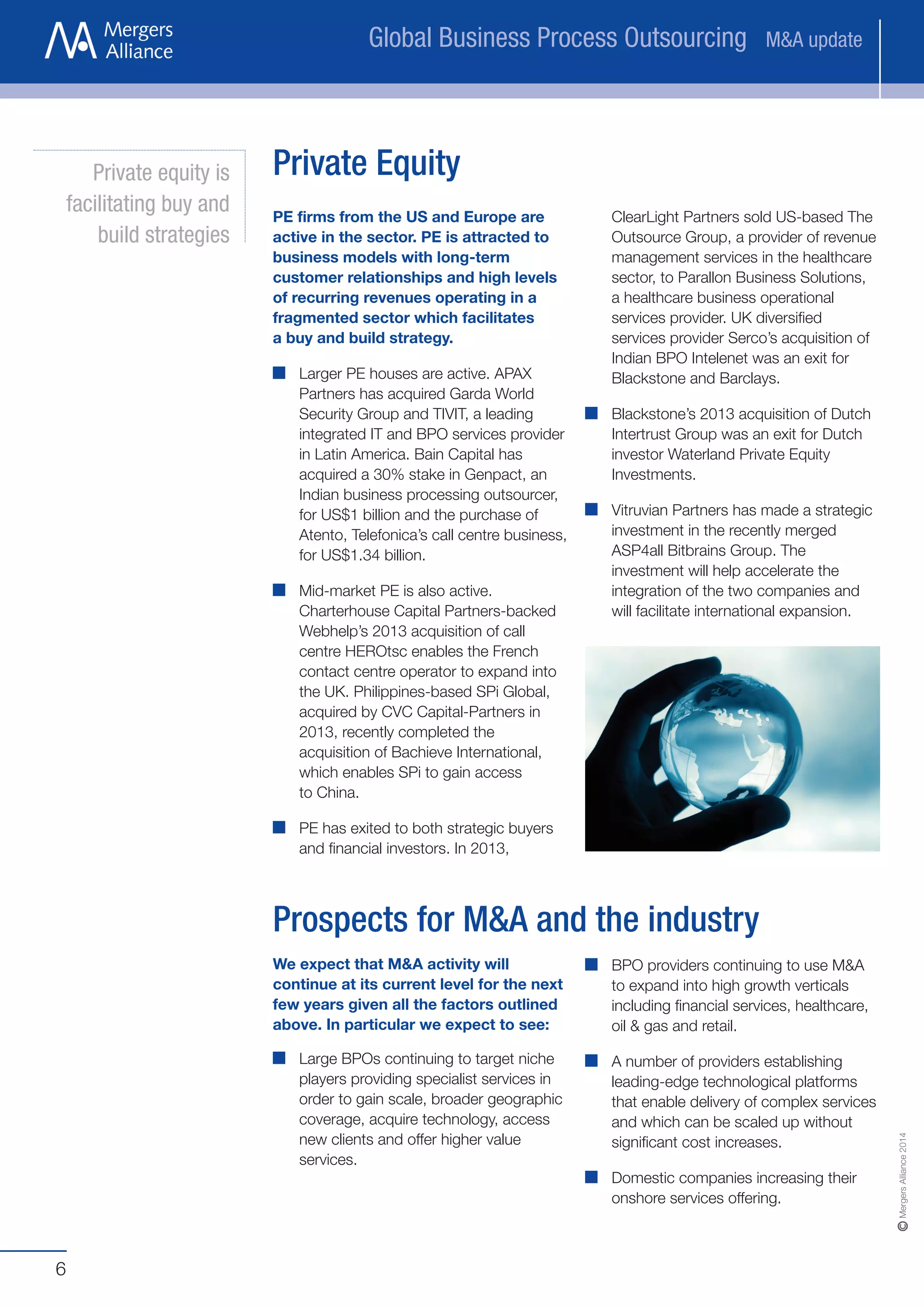 Global business process outsourcing m&a update. summer 2014. norgestion ...
