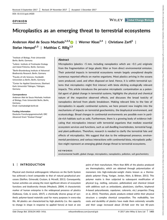 Microplastics As An Emerging Threat To Terrestrial Ecosystems Pdf